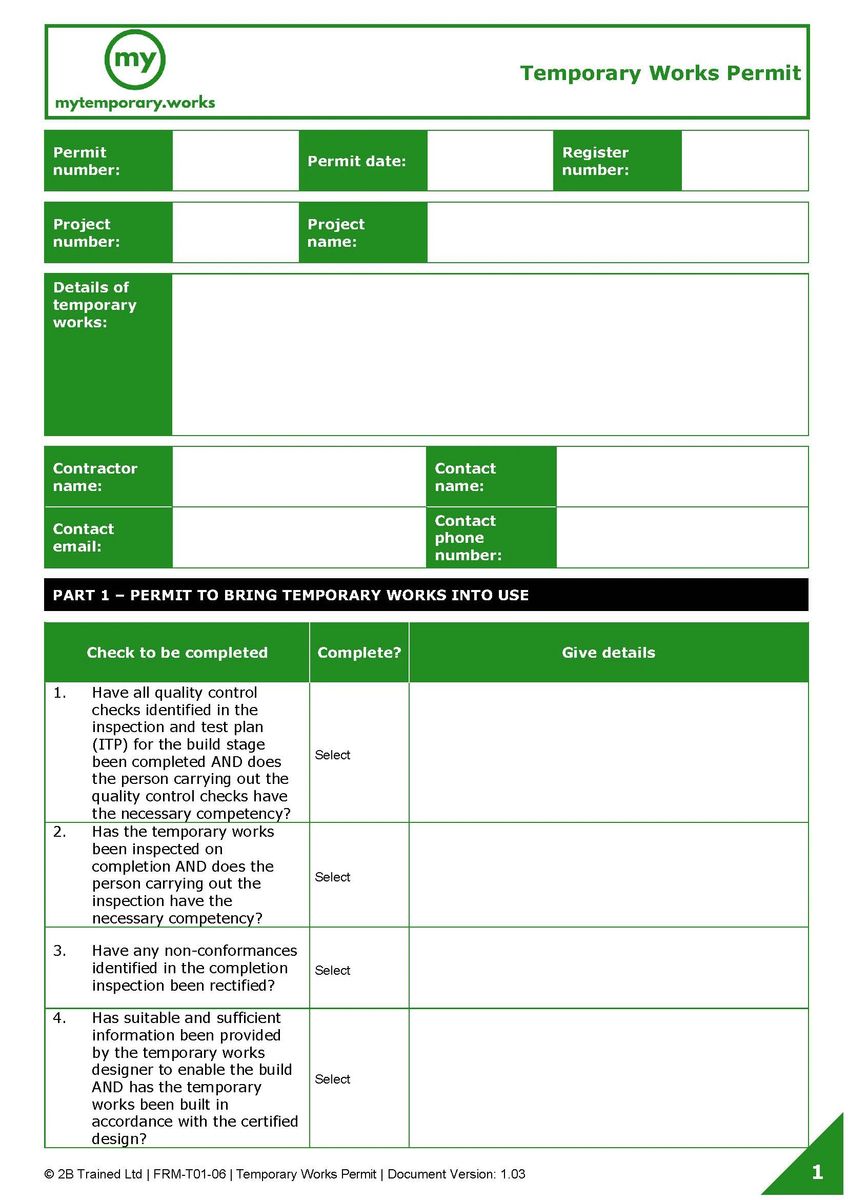 Temporary Works Permit